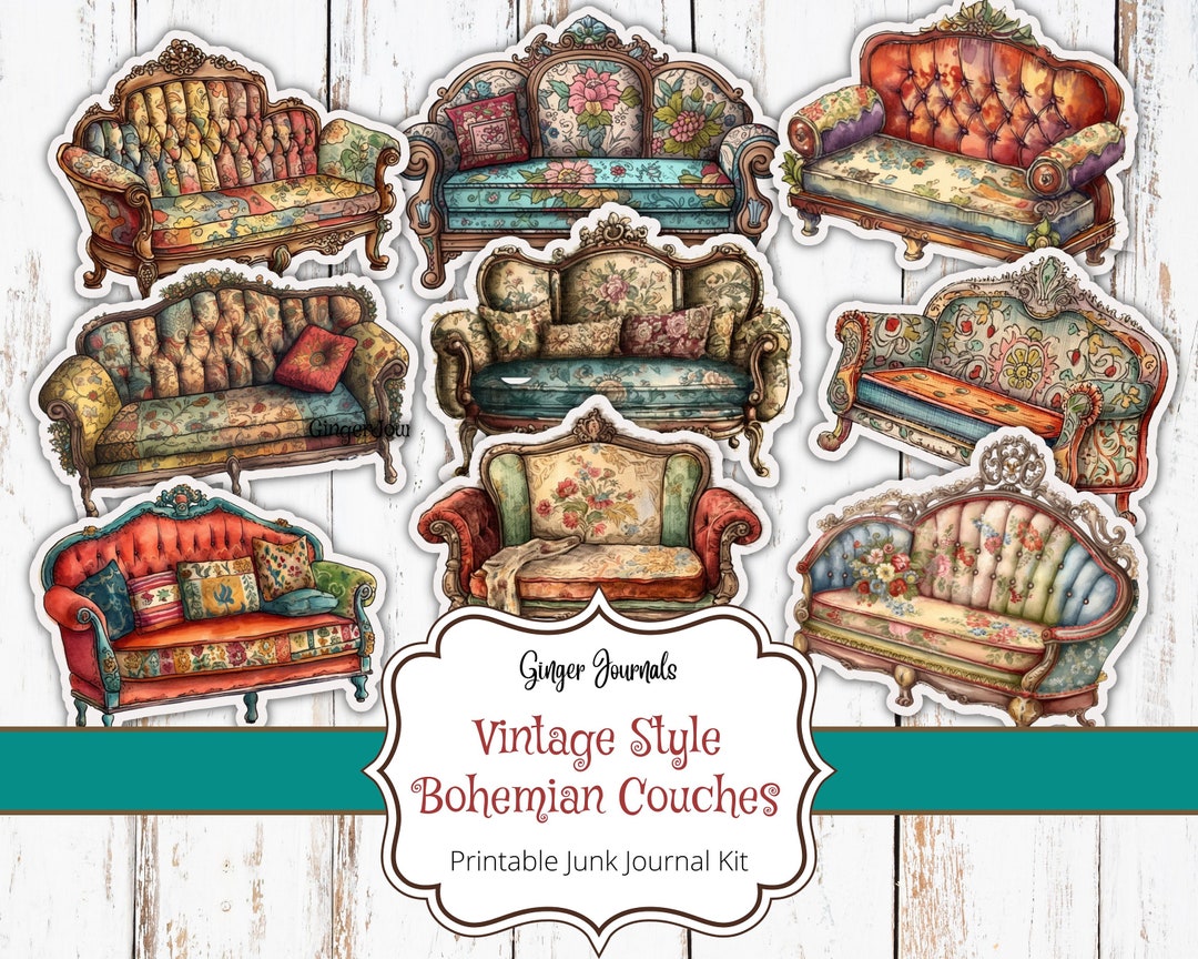 Vintage Style Boho Couch Ephemera, Boho Ephemera, Junk Journal ...
