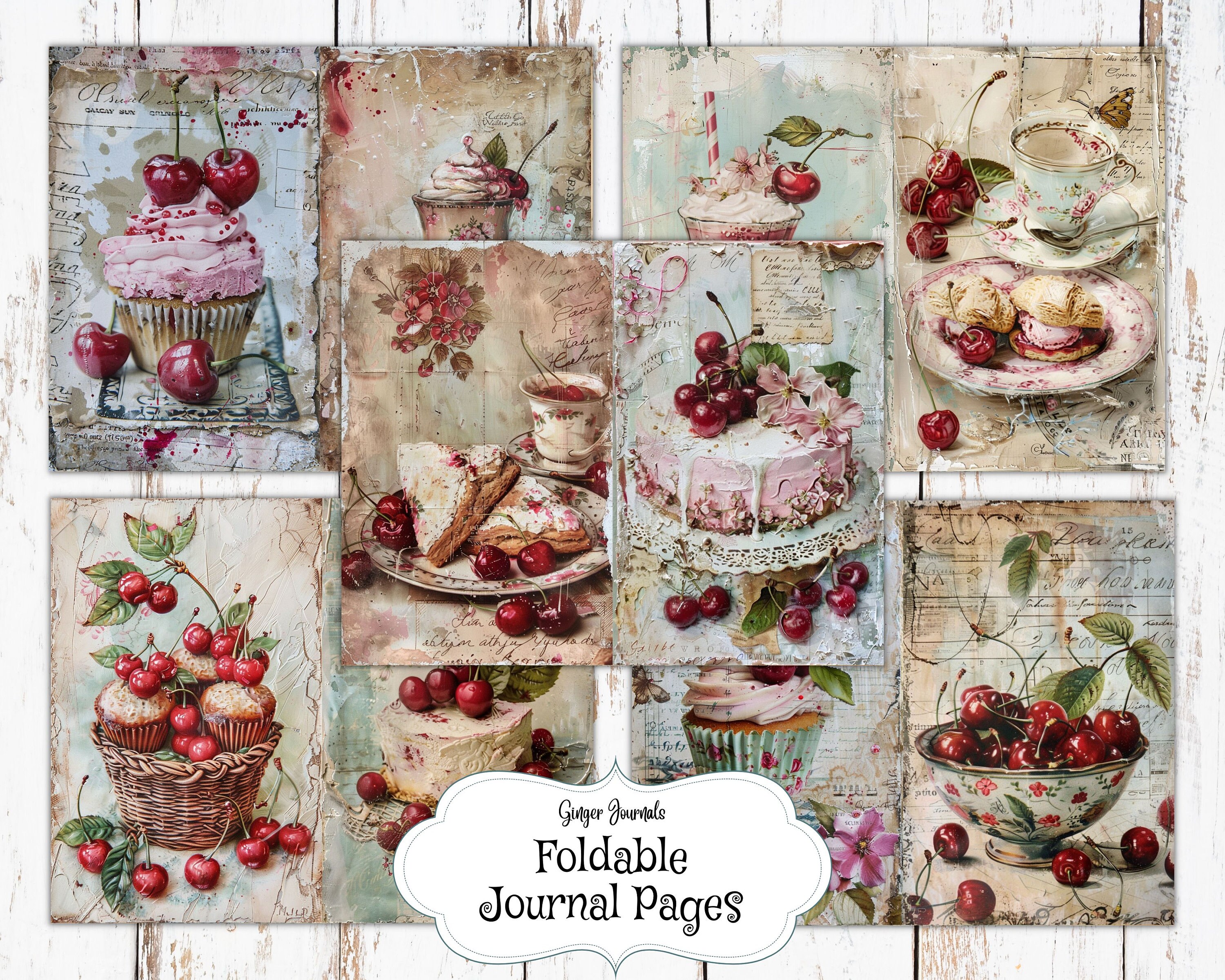 30 Page Vintage Collage Cherry Junk Journal Kit, Junk Journal Printable ...