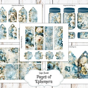 30 Page Dreamy Vintage Floral Junk Journal Kit, Blue and Silver Flowers ...