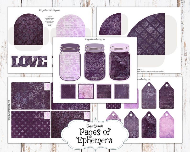Boho Purple Patterns Junk Journal Kit, Junk Journal Printable, Journal ...