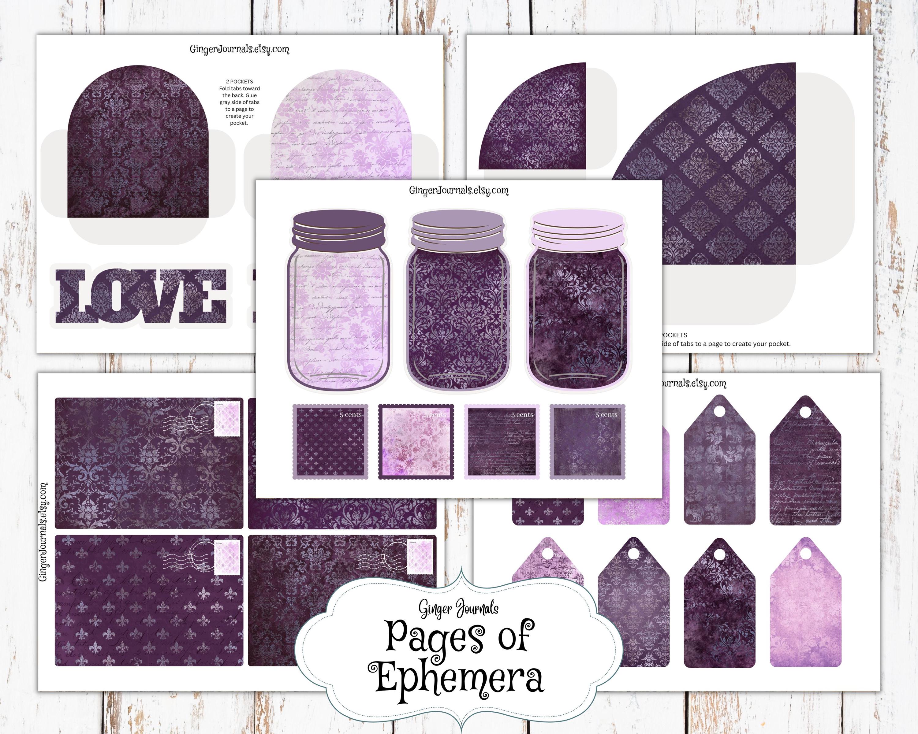 Boho Purple Patterns Junk Journal Kit, Junk Journal Printable, Journal ...