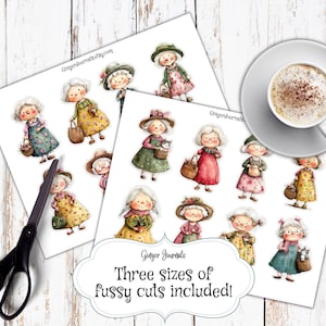 Elderly Ladies Fussy Cuts, Cute as A Button, Junk Journal Kit, Old ...