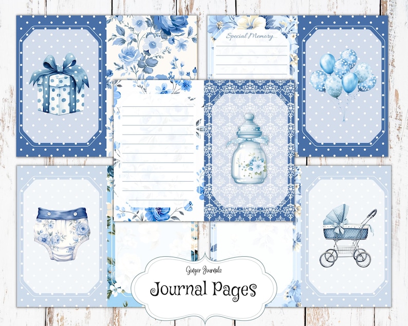 New Baby Junk Journal Kit, Blue Baby Journal, Junk Journal Printable ...
