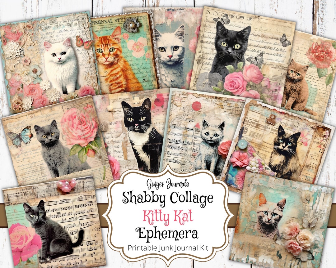 Cat Junk Journal Ephemera Kit, Junk Journal Printable, Digital Download ...