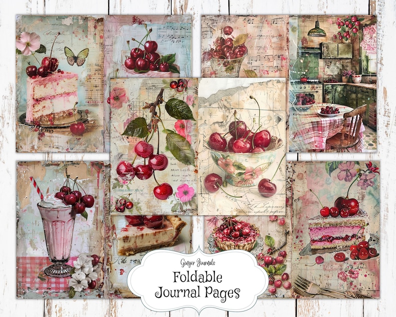 30 Page Vintage Collage Cherry Junk Journal Kit, Junk Journal Printable ...
