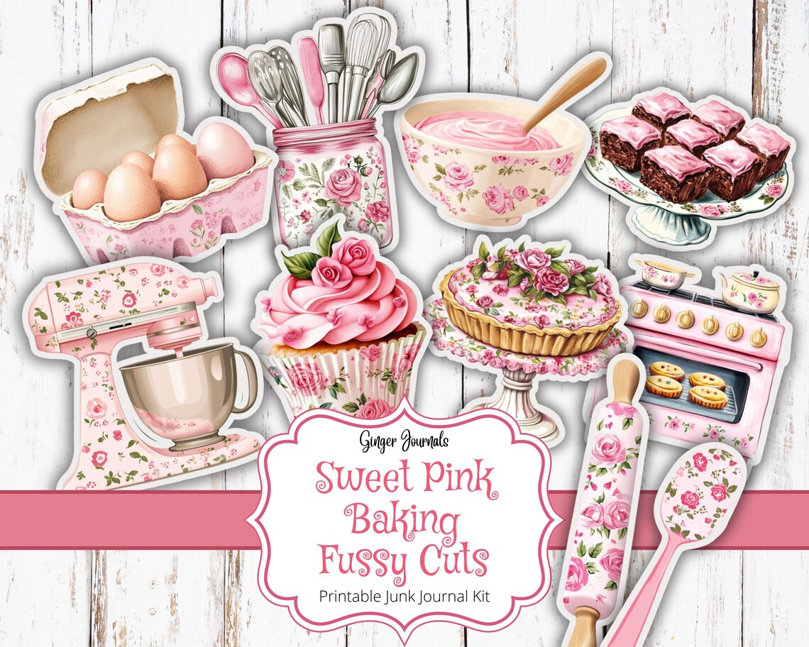 Sweet Pink Baking Fussy Cuts, Junk Journal Kit, Digital, Baking Journal ...