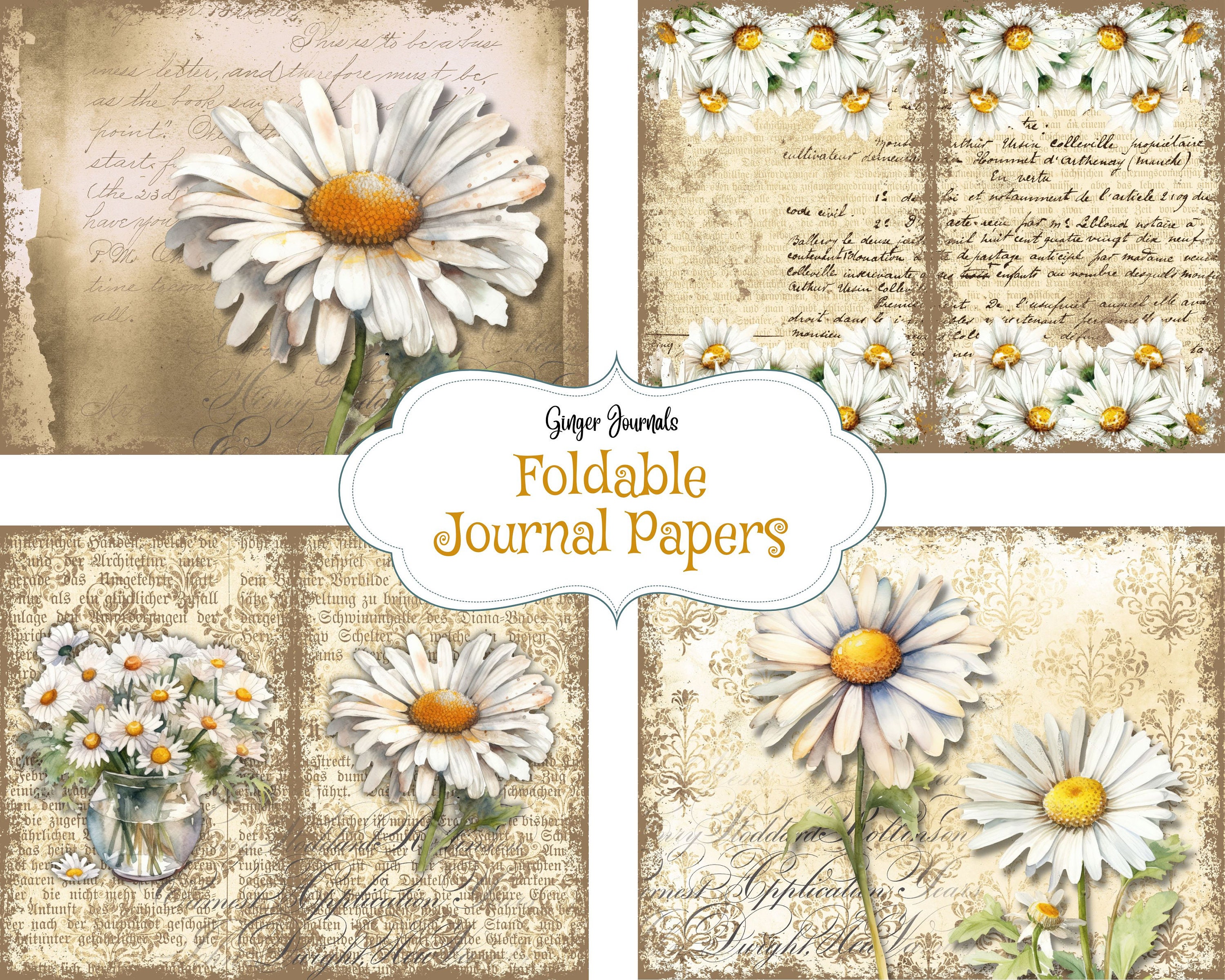 Floral Junk Journal Kit, Daisy Ephemera, Junk Journal Printable, Junk ...