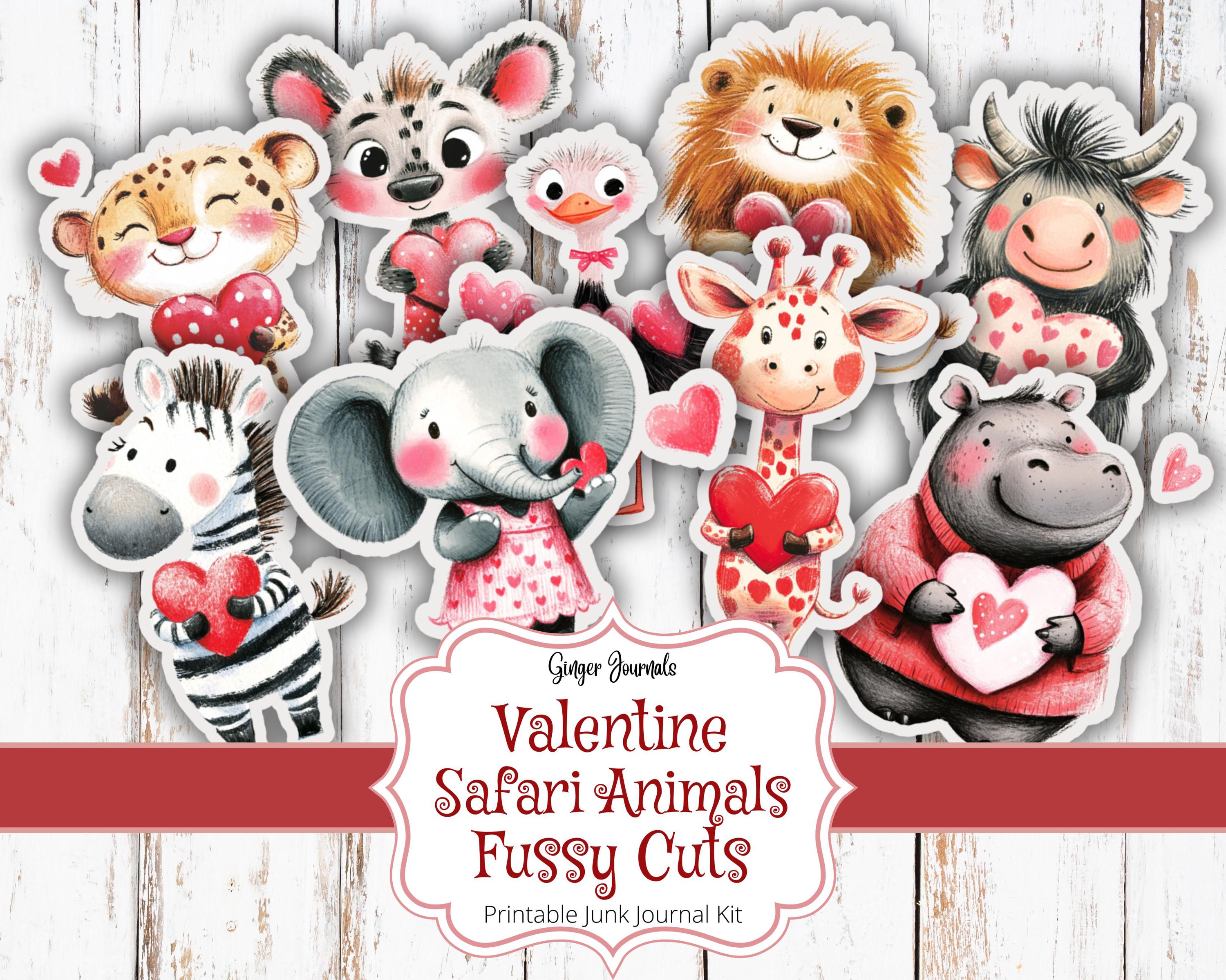 Valentine Safari Animals Fussy Cuts, Valentines Animals, Junk Journal ...