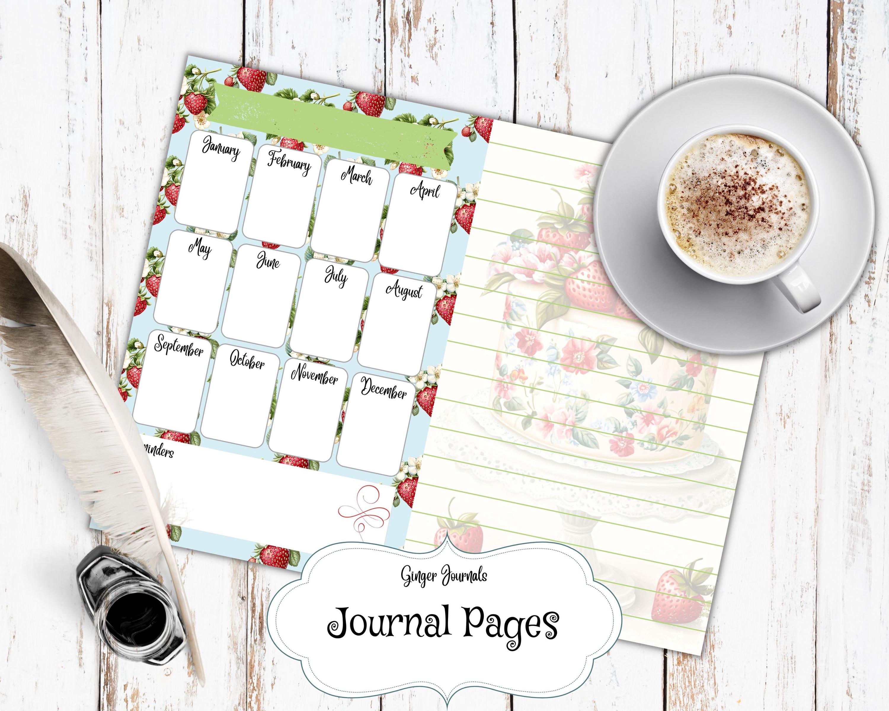 Strawberry Any Month Journal Planner, Junk Journal Kit, Strawberries ...