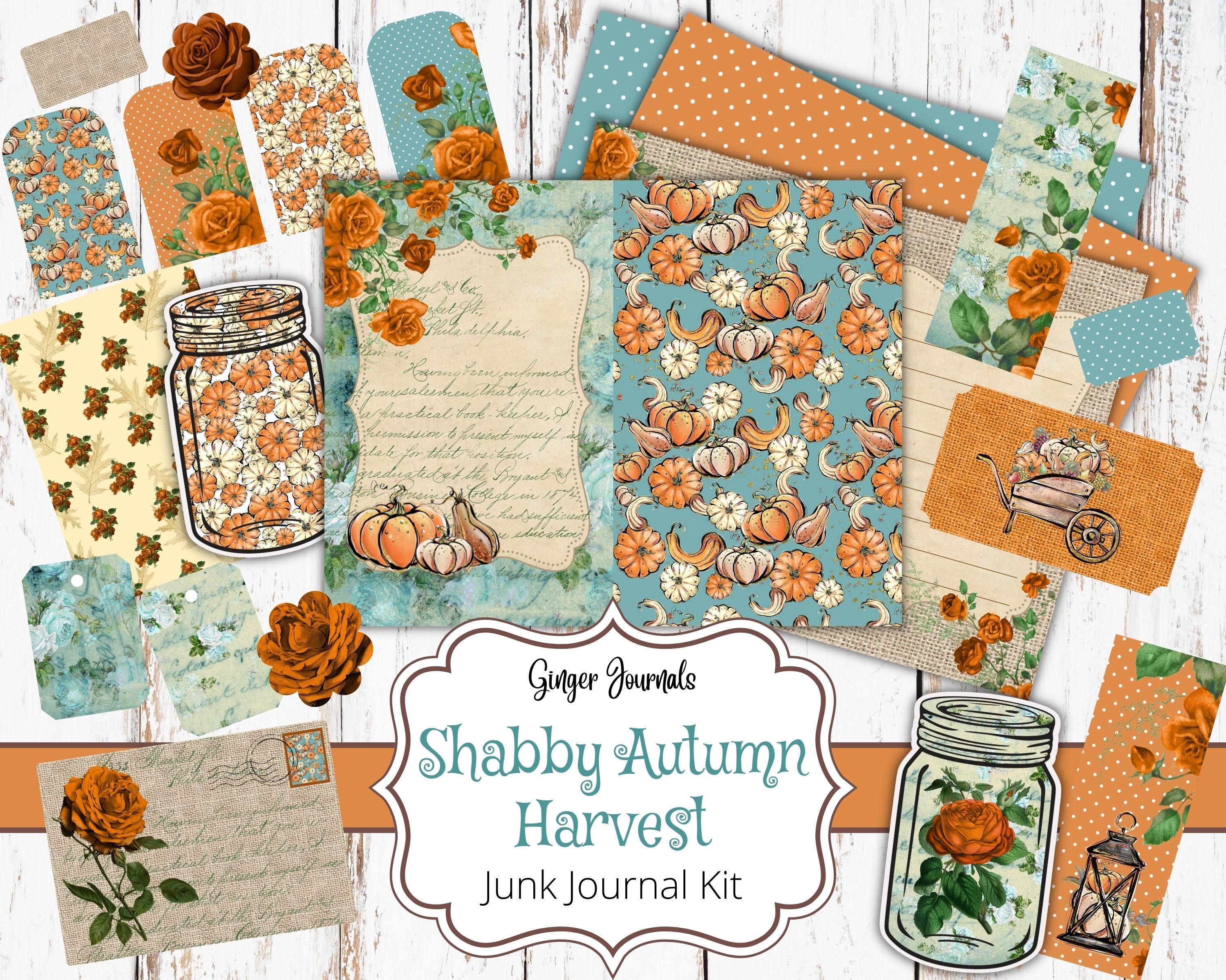 Fall Junk Journal Kit, Pumpkin Journal Kit, Junk Journal Printable ...