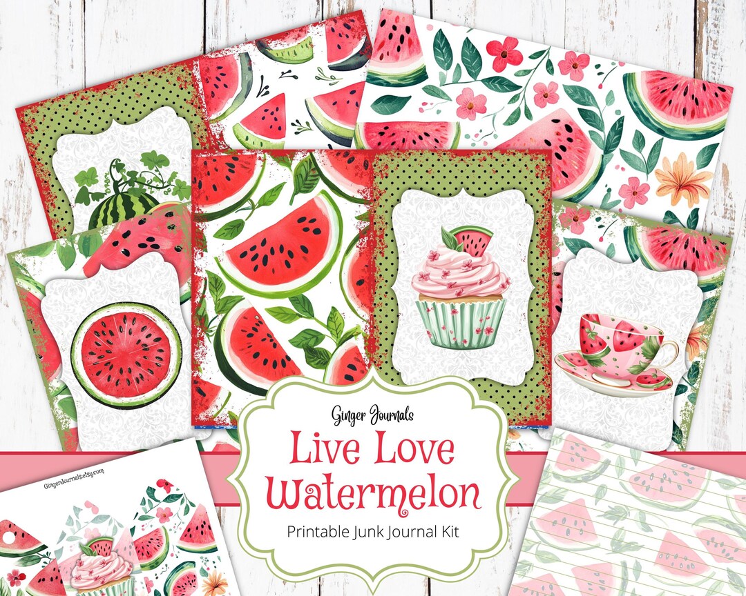 Live Love Watermelon Junk Journal Kit, Ephemera, Junk Journal Printable ...