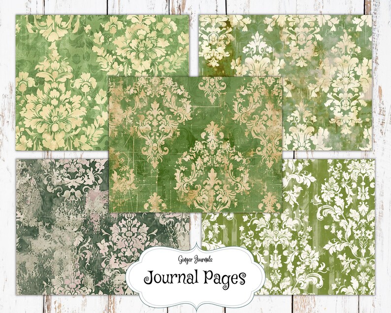 Moss & Sage Vintage Damask Junk Journal Kit, Ephemera, Junk Journal ...