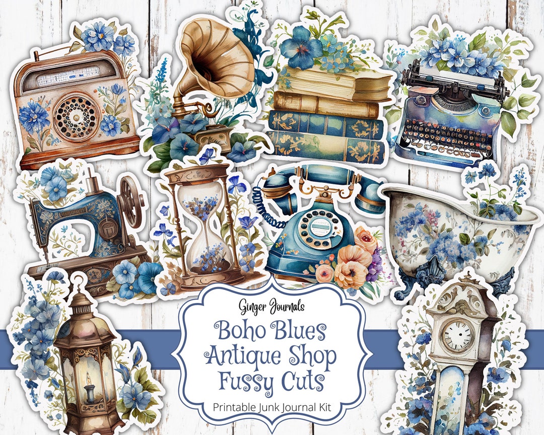 Blue Junk Journal Fussy Cuts, Boho Blues Antique Shop, Junk Journal ...