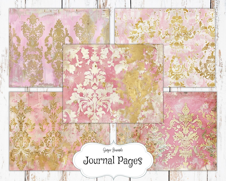 Dusty Pink & Gold Vintage Damask Junk Journal Kit, Ephemera, Junk ...