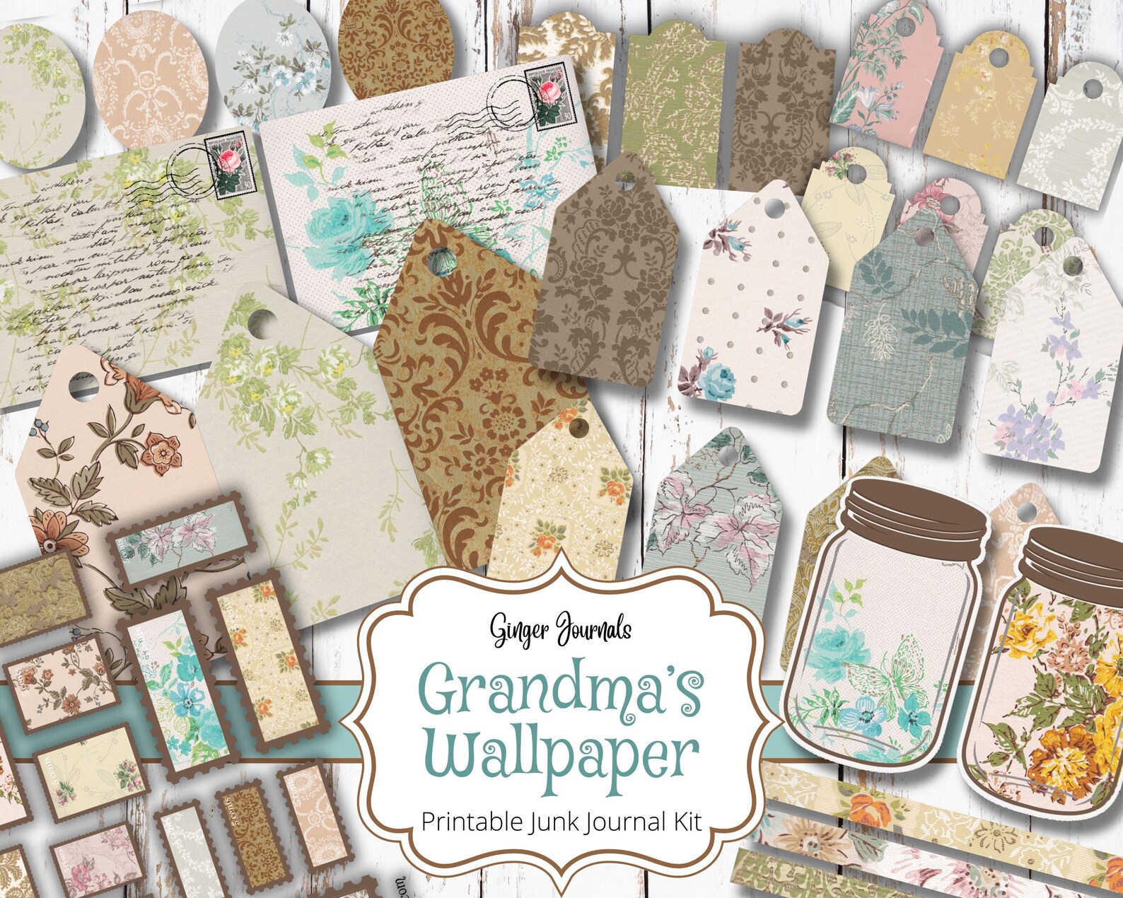 Grandma's Wallpaper Junk Journal Kit, Vintage Ephemera, Junk Journal ...