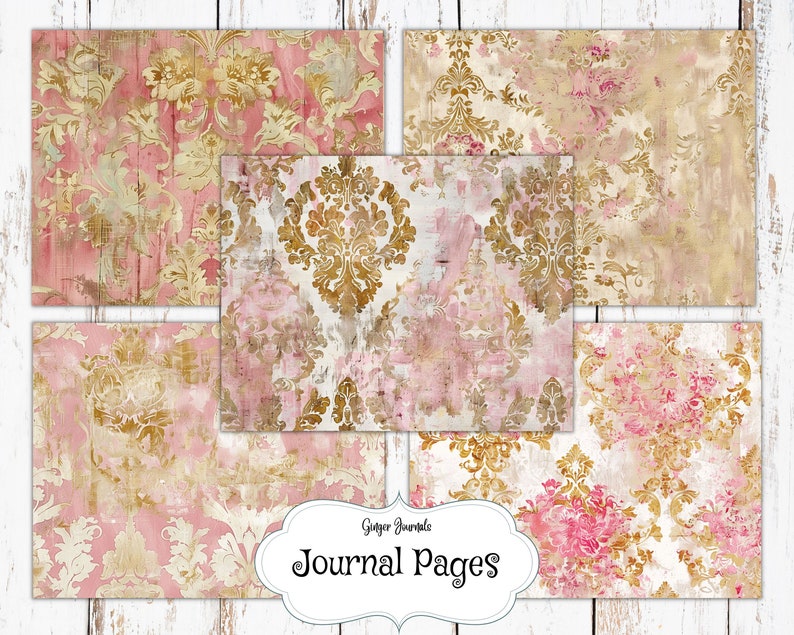 Dusty Pink & Gold Vintage Damask Junk Journal Kit, Ephemera, Junk ...