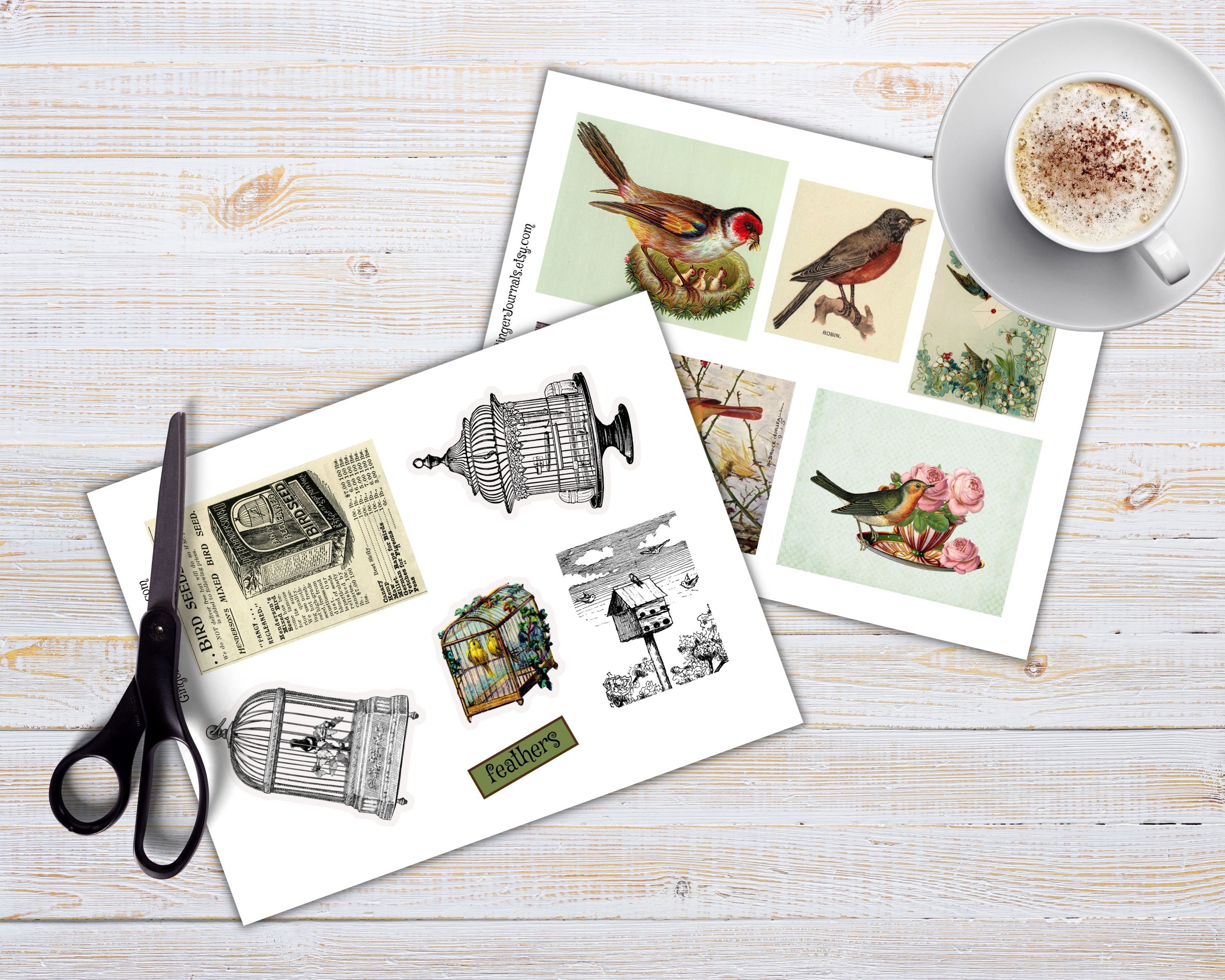 Vintage Bird Ephemera, Digital File, Scraps, Junk Journal Printable ...