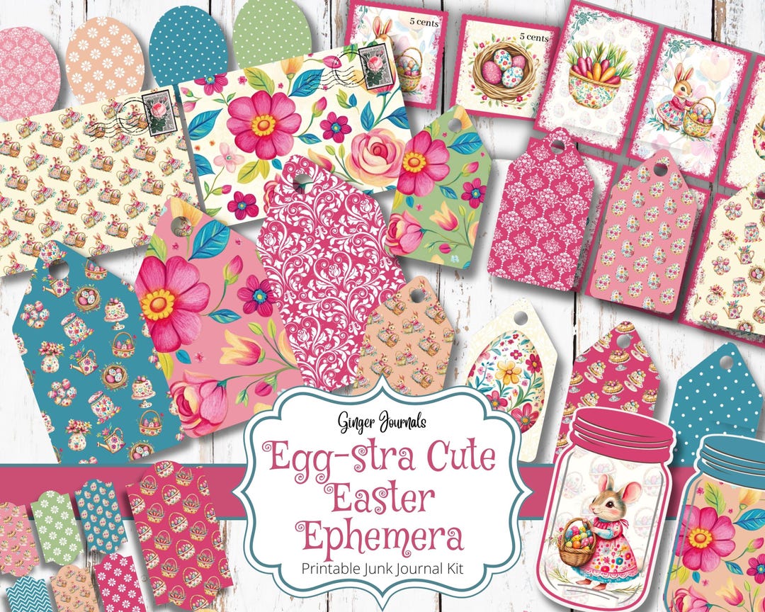 Egg-stra Cute Easter Ephemera Kit, Easter Junk Journal Printable, Junk ...