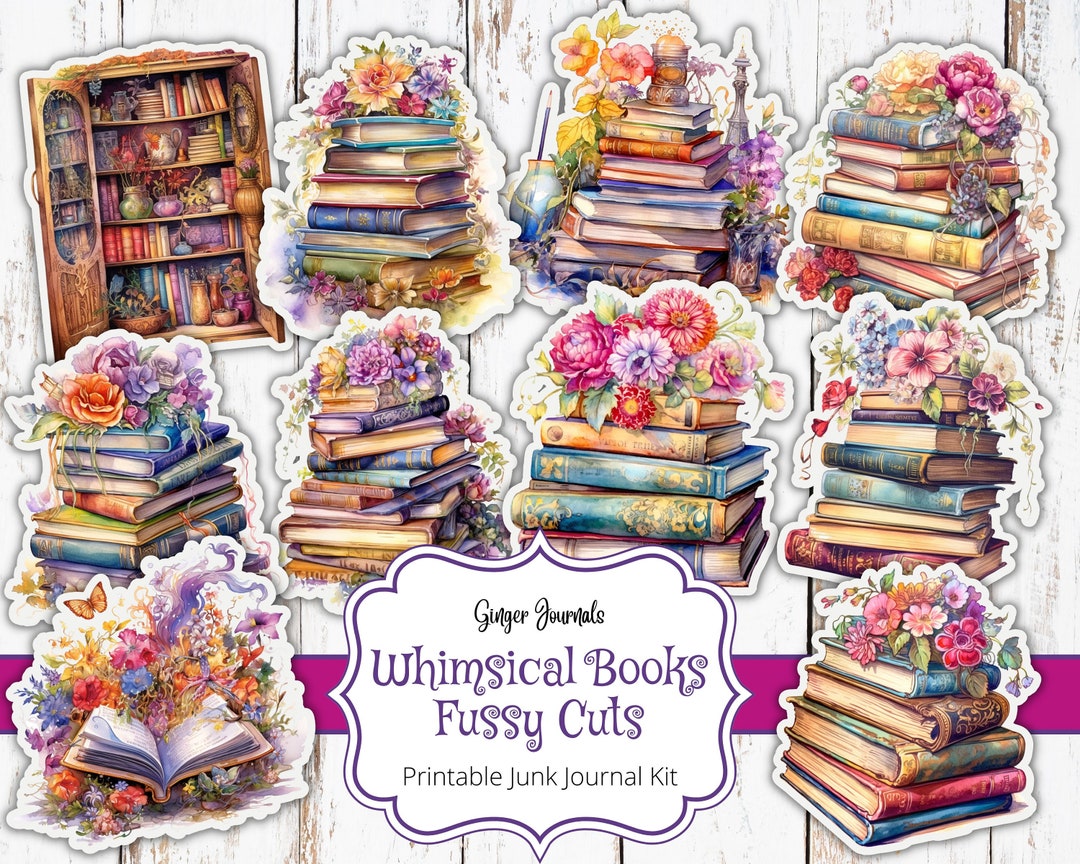 Whimsical Books Fussy Cuts, Digital File, Scraps, Junk Journal ...