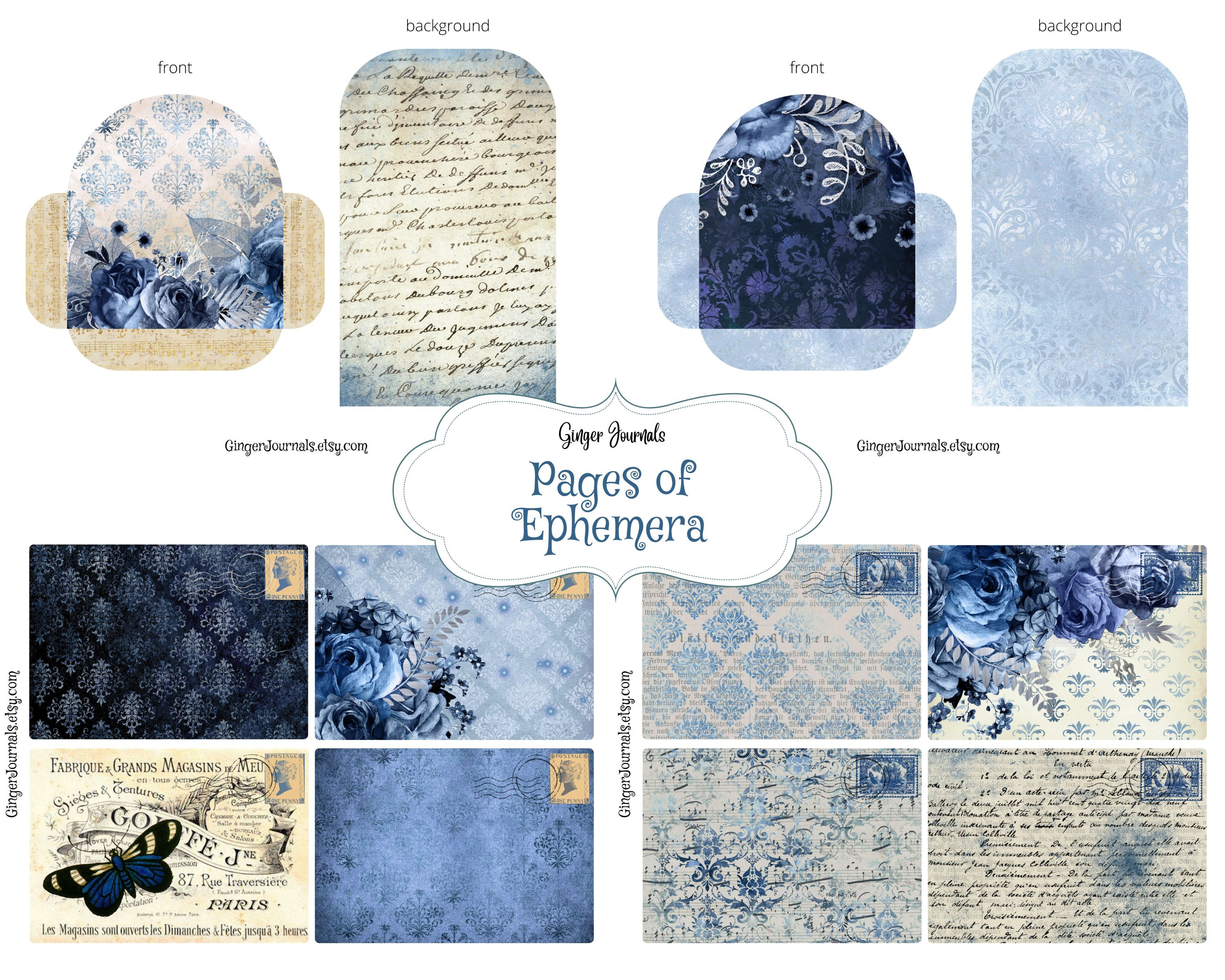 Bohemian Blues Junk Journal Kit, Junk Journal Printable, Journal Paper ...