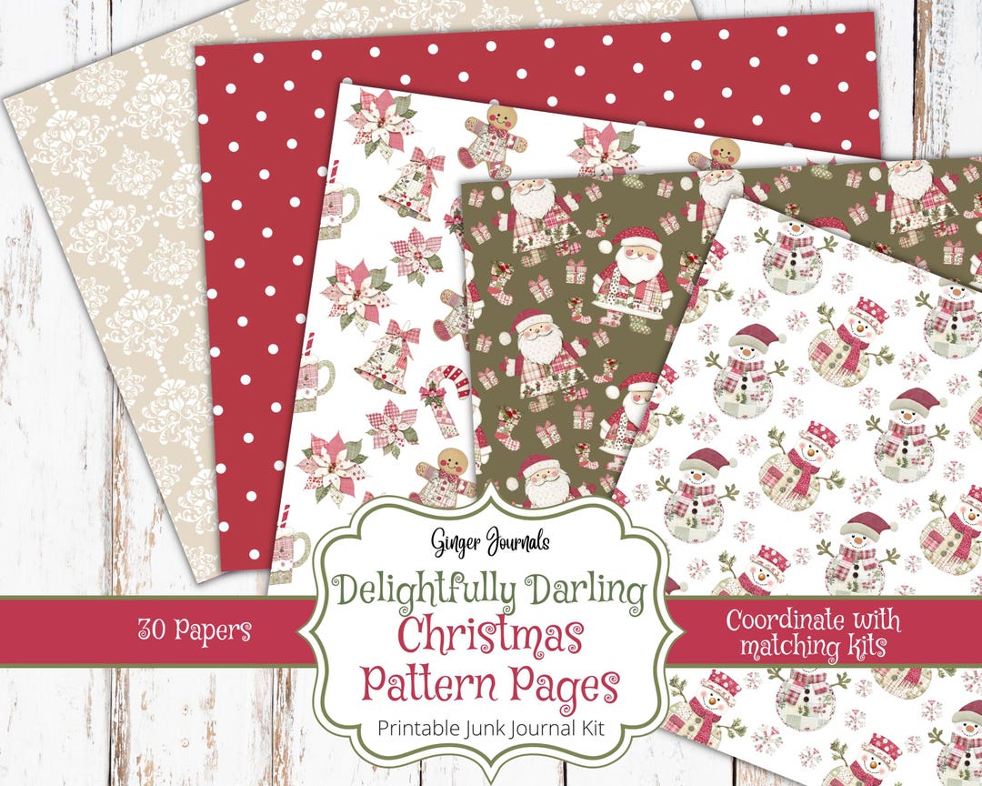 Christmas Pattern Pages, Junk Journal Kit, Junk Journal Printable, Christmas Paper, Delightfully ...