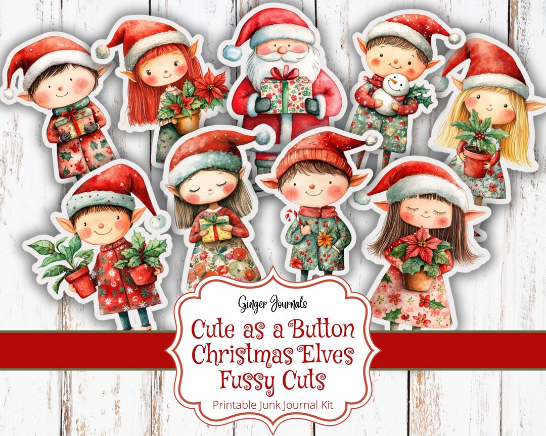 Christmas Elves Fussy Cuts, Cute as a Button, Junk Journal Kit, Junk ...