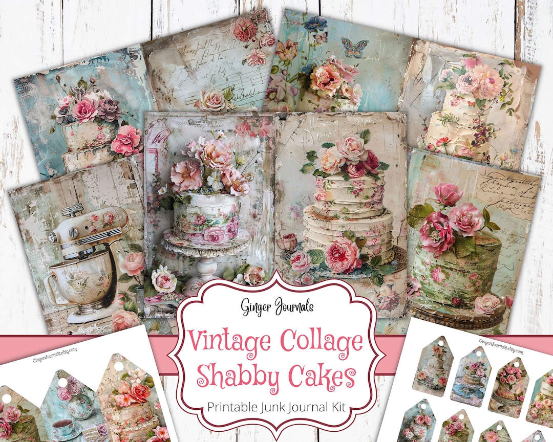 30 Page Vintage Collage Shabby Cakes Junk Journal Kit, Junk Journal ...