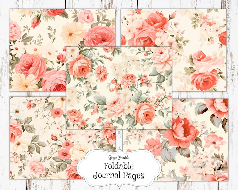 Peach and Cream Floral Junk Journal Kit, Floral Ephemera, Junk Journal ...