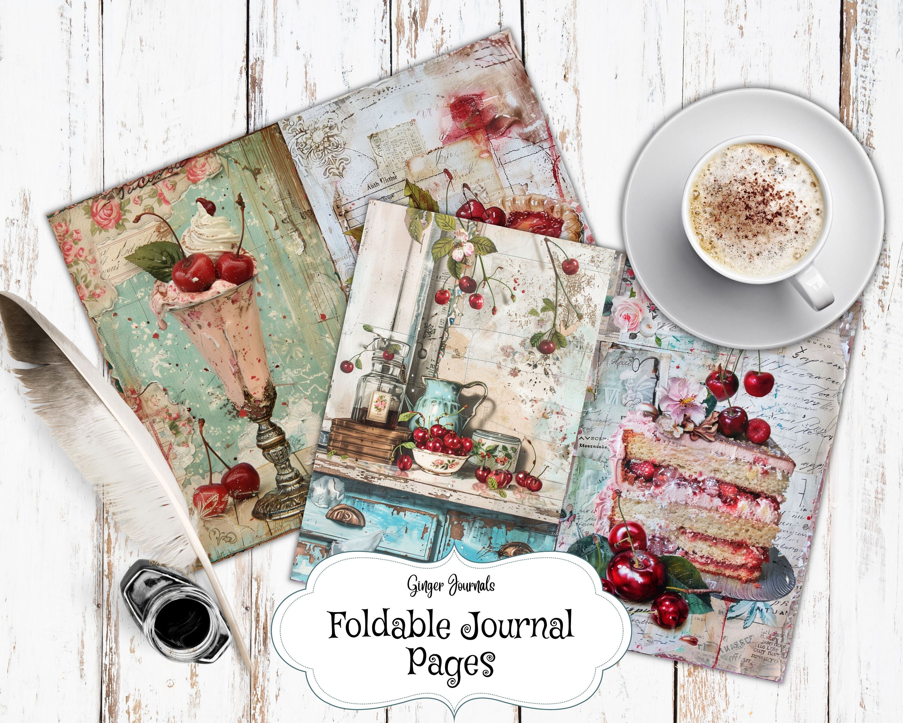 30 Page Vintage Collage Cherry Junk Journal Kit, Junk Journal Printable ...