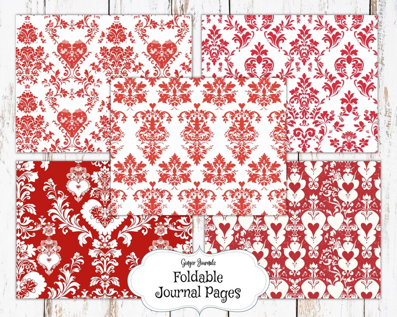 Love Red Damask Junk Journal Kit, Red Ephemera, Junk Journal Printable ...