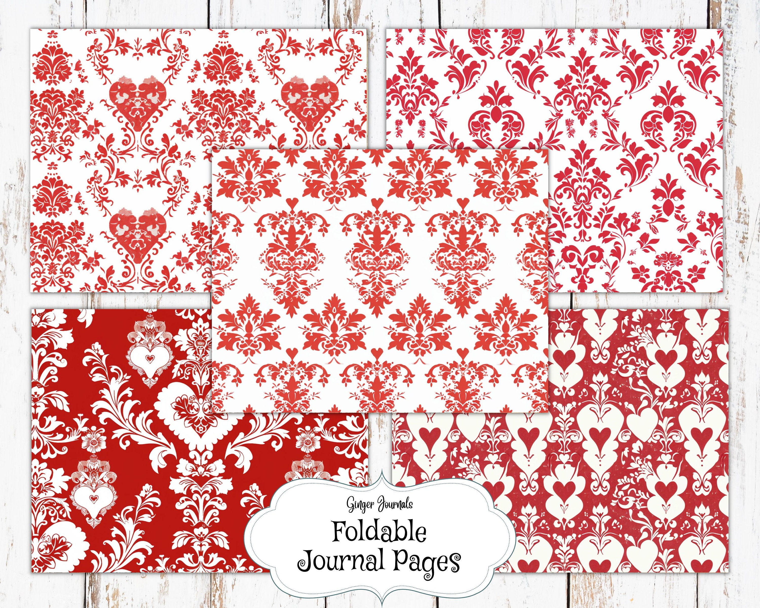 Love Red Damask Junk Journal Kit, Red Ephemera, Junk Journal Printable ...
