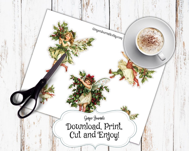 Christmas Holly Vintage Fairy Fussy Cuts, Vintage Fairy Ephemera ...
