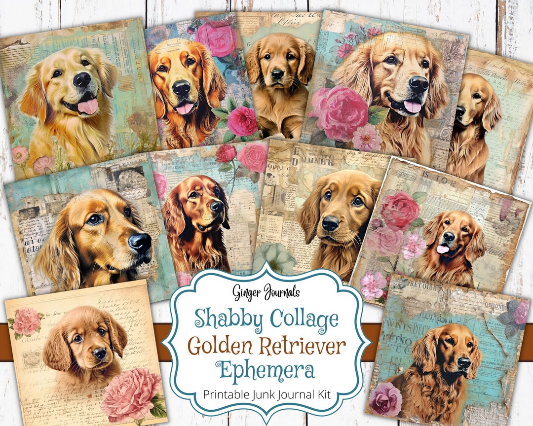 Golden Retriever Junk Journal Ephemera Kit, Junk Journal Printable ...