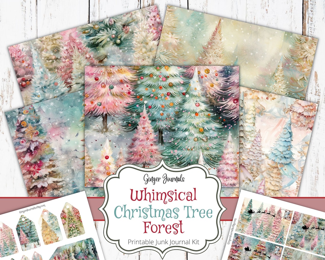 27 Page Christmas Junk Journal Kit, Whimsical Christmas Tree Forest ...