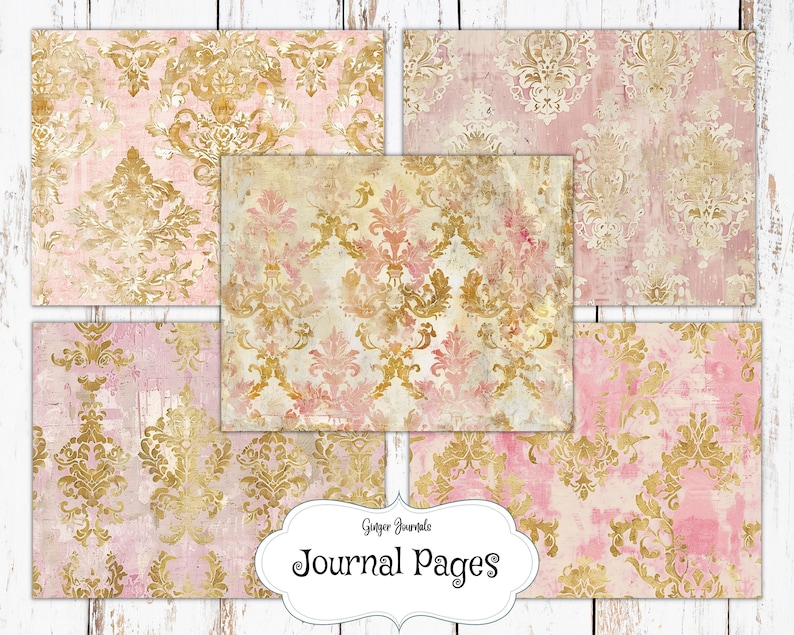 Dusty Pink & Gold Vintage Damask Junk Journal Kit, Ephemera, Junk ...