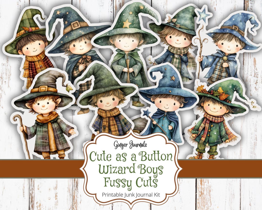 Wizard Boys Fussy Cuts, Cute as a Button, Junk Journal Kit, Junk ...