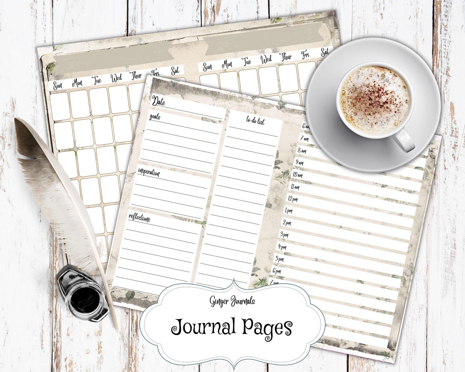 Shabby Neutral Planner Junk Journal Kit, Weekly Planner, Month Planner ...