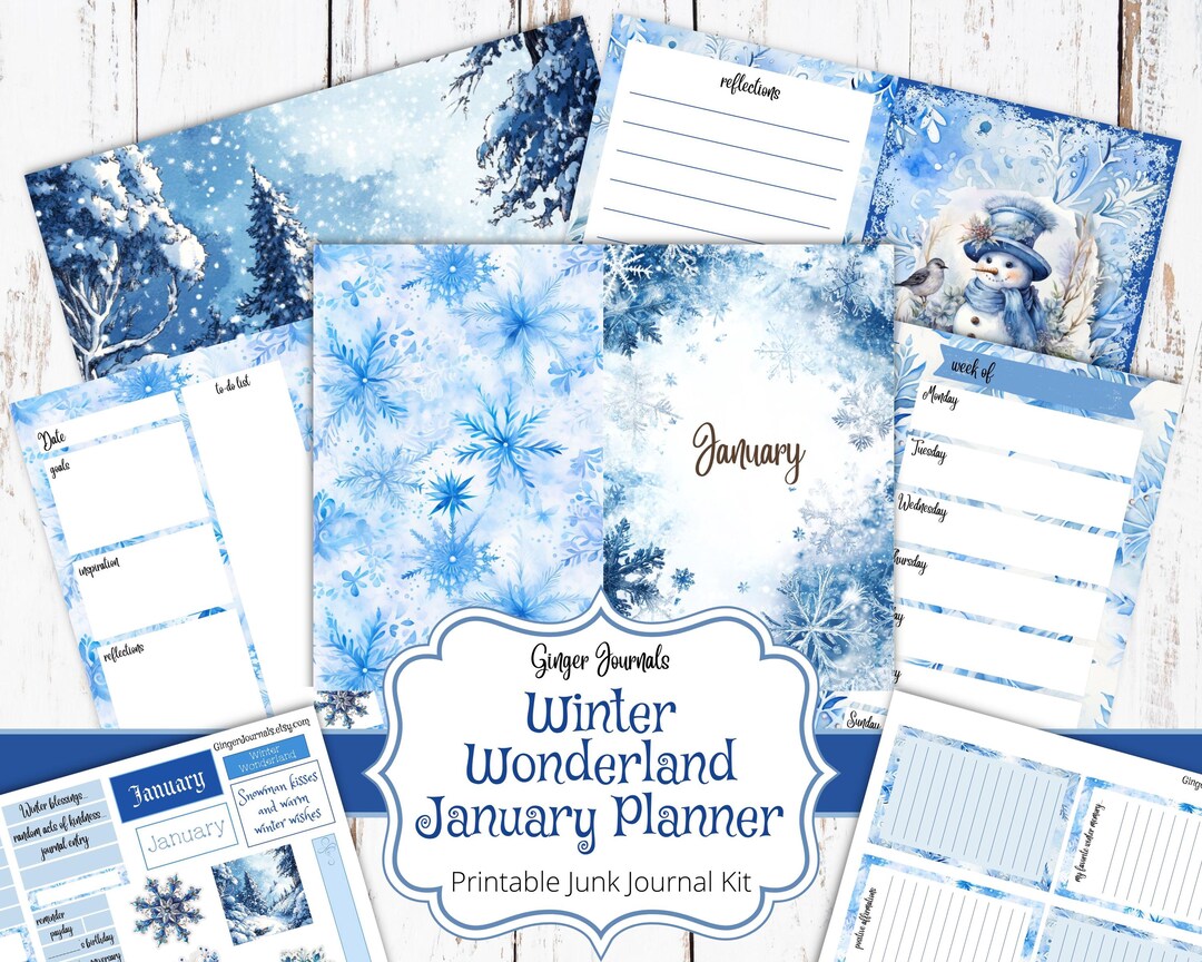 January Planner Junk Journal Kit, Winter Wonderland, Weekly Planner ...