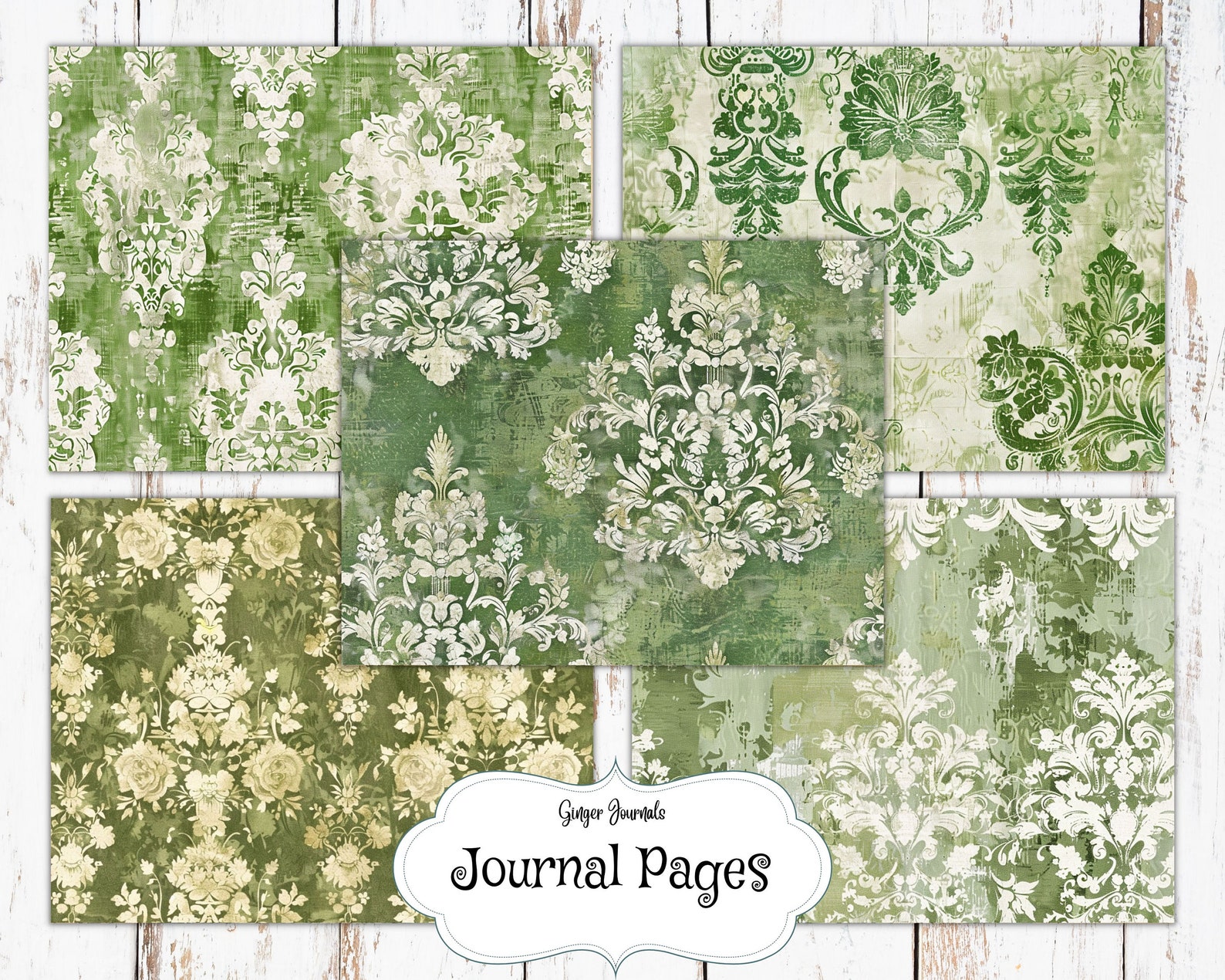 Moss & Sage Vintage Damask Junk Journal Kit, Ephemera, Junk Journal ...
