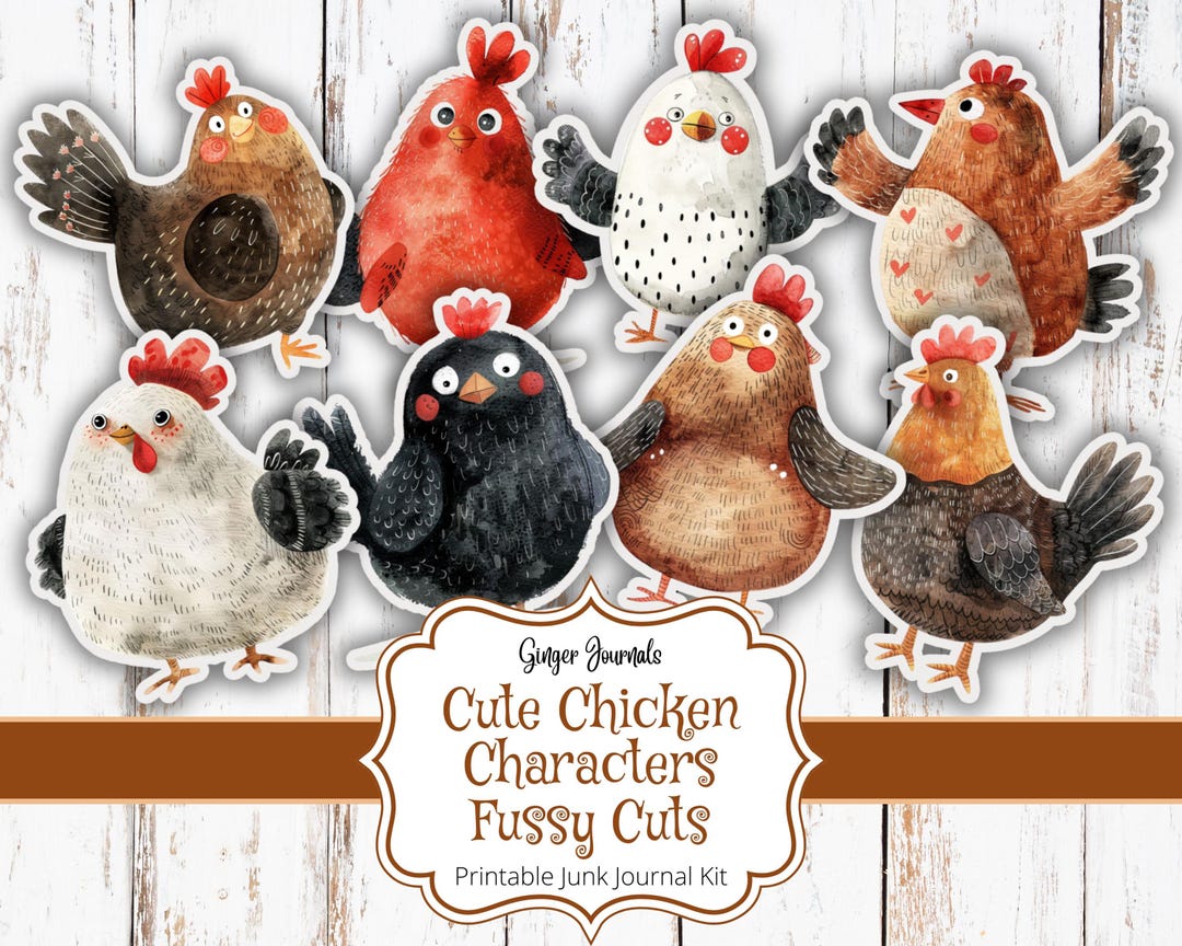 Cute Chicken Characters Fussy Cuts, Chicken Ephemera, Junk Journal ...