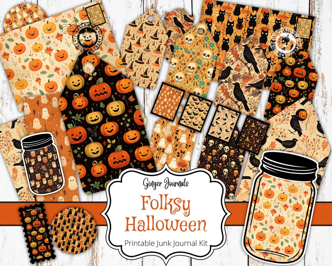 Folksy Halloween Junk Journal Kit, Junk Journal Printable, Journal ...
