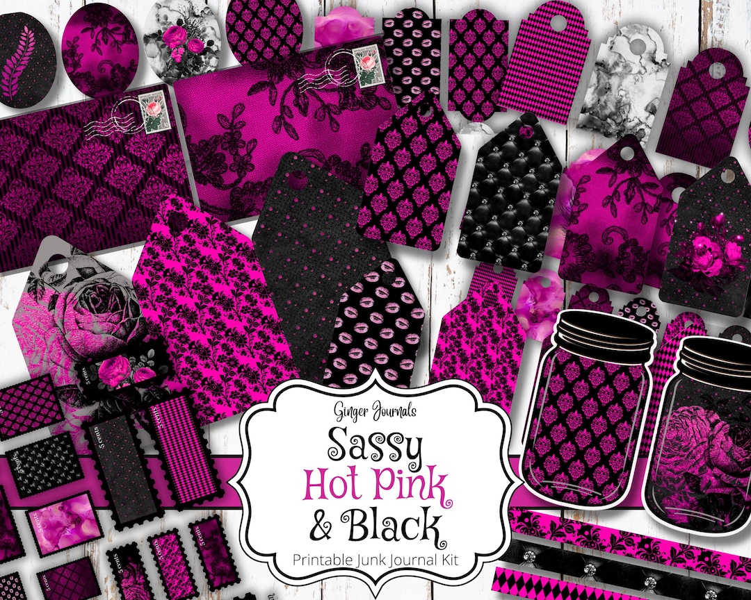 Sassy Hot Pink and Black Junk Journal Kit, Pink Ephemera, Junk Journal ...
