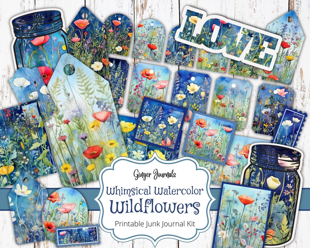 Wildflower Junk Journal Kit, Blue Junk Journal Kit, Junk Journal ...
