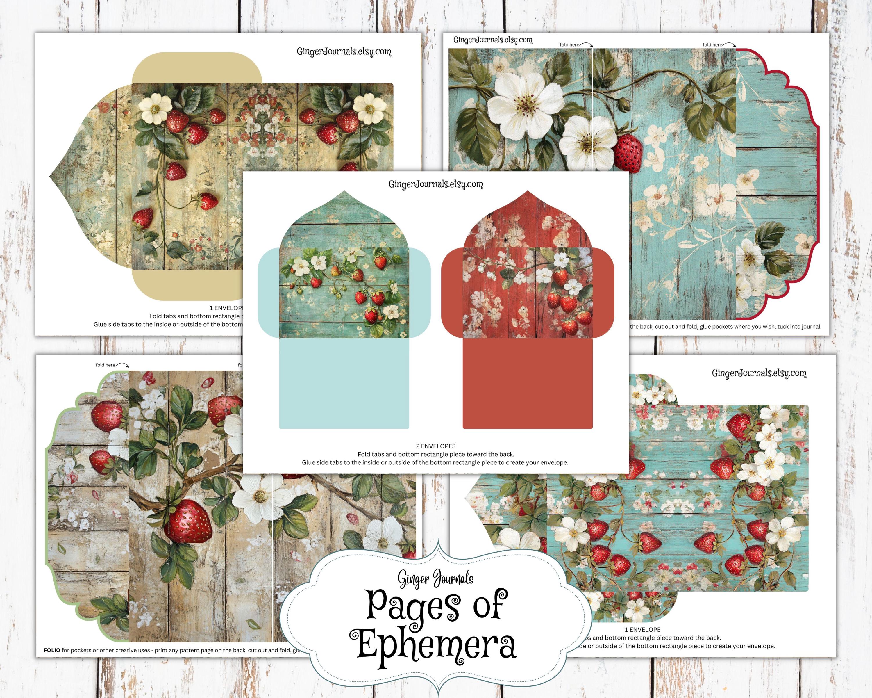 Shabby Barnwood Strawberries Ephemera Kit, Junk Journal Kit, Printable ...