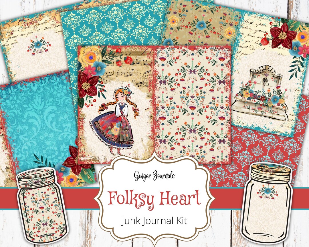 Folk Junk Journal Kit, Junk Journal Printable, Junk Journal Paper ...