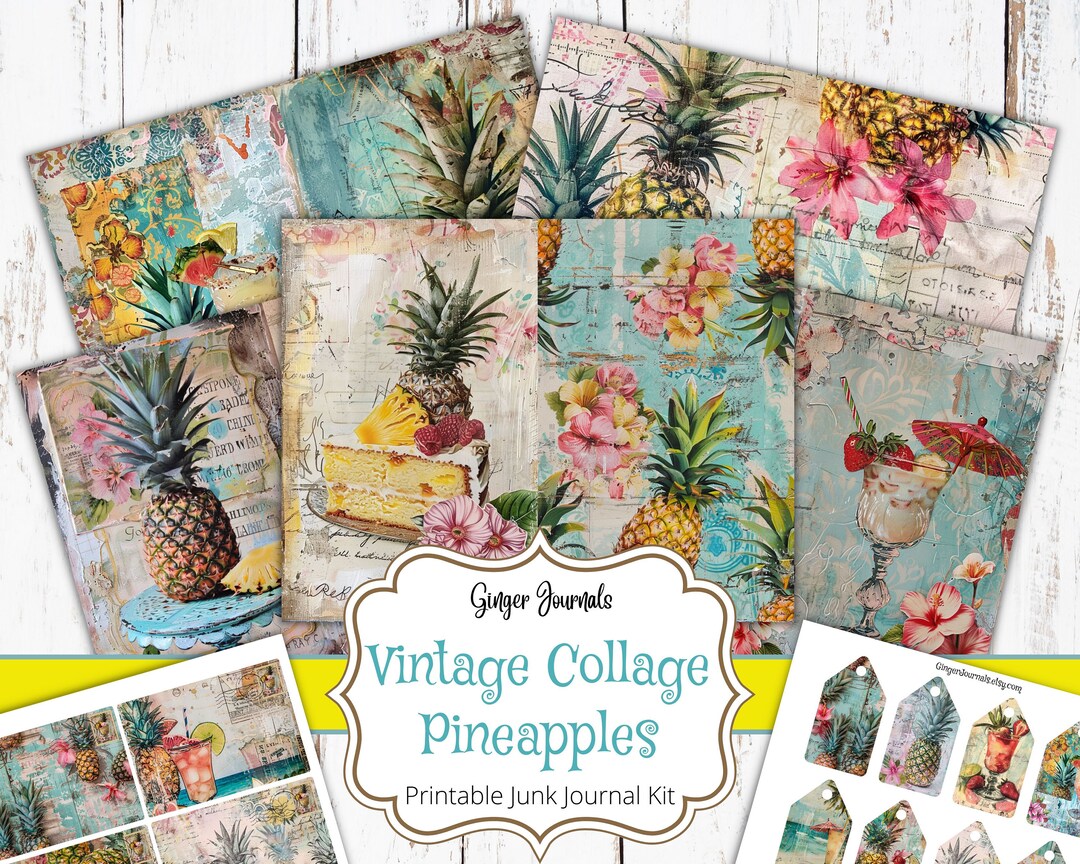 30 Page Vintage Collage Pineapple Junk Journal Kit, Junk Journal ...