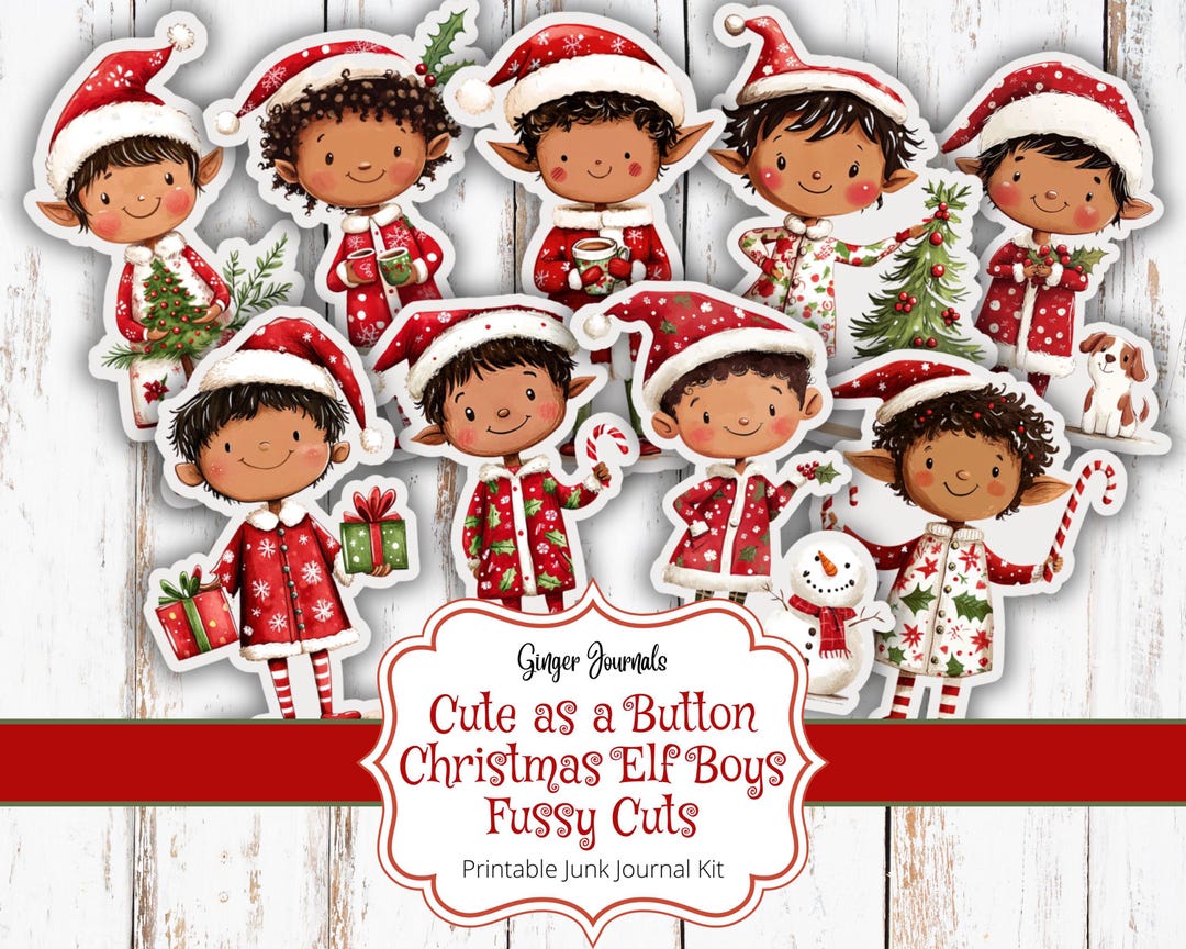 Christmas Elf Boys Fussy Cuts, Printable Christmas Tags, Junk Journal ...