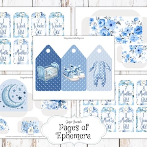 New Baby Junk Journal Kit, Blue Baby Journal, Junk Journal Printable ...
