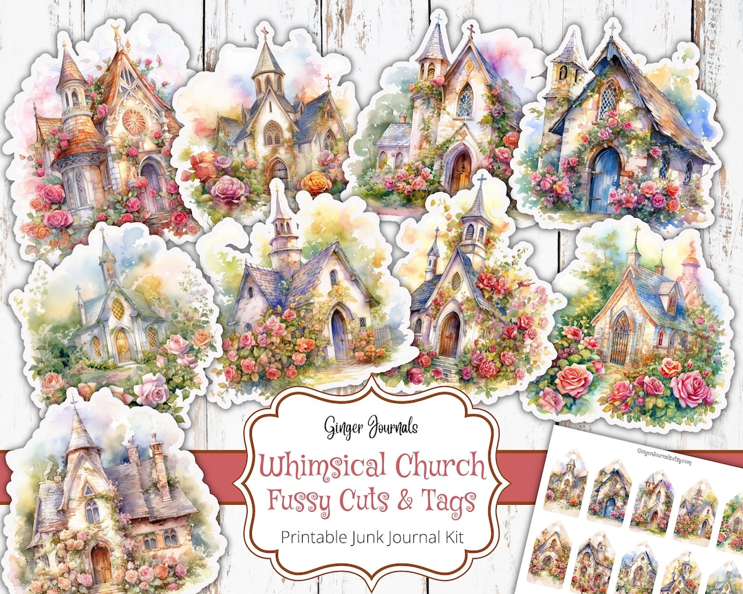 Whimsical Churches Fussy Cuts, Junk Journal Printable, Printable ...