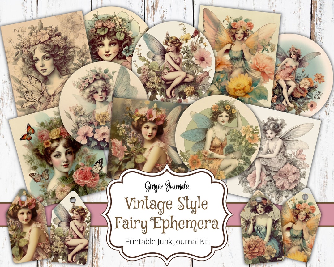 Vintage Style Fairy Ephemera, Fairies Ephemera, Junk Journal Printable ...